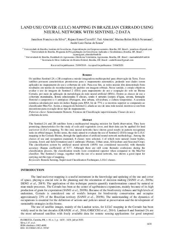 (PDF) Land Use/ Cover (Lulc) Mapping in Brazilian Cerrado Using Neural Network with SENTINEL-2 Data