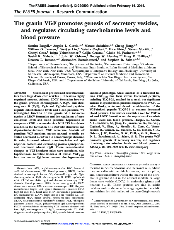 (PDF) The granin VGF promotes genesis of secretory vesicles, and ...