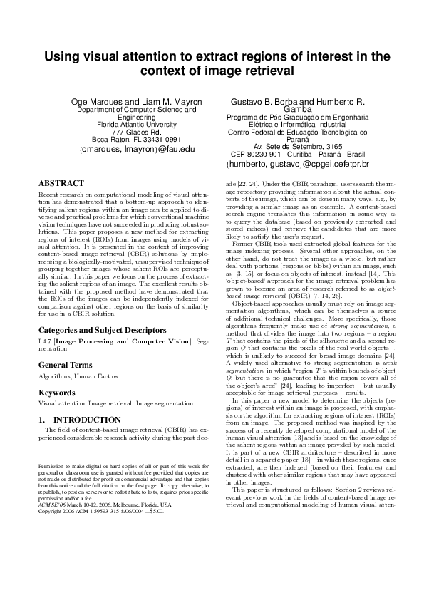 (PDF) Using visual attention to extract regions of interest in the context of image retrieval
