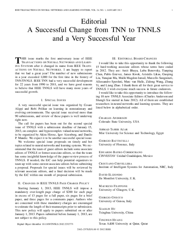 (PDF) A Successful Change from TNN to TNNLS and a Very Successful Year