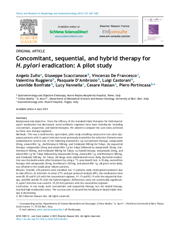 (PDF) Concomitant, sequential, and hybrid therapy for H. pylori ...