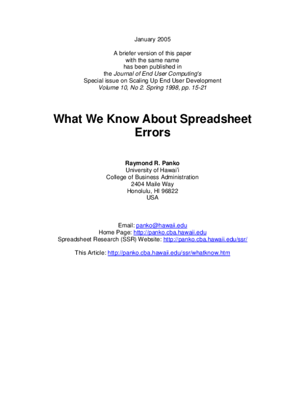 (PDF) What We Know About Spreadsheet Errors