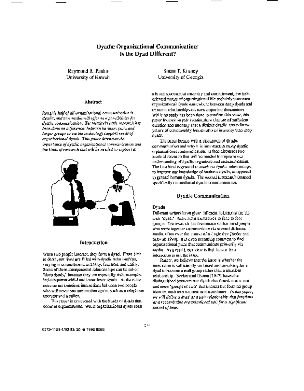 (PDF) Dyadic organizational communication: is the dyad different?