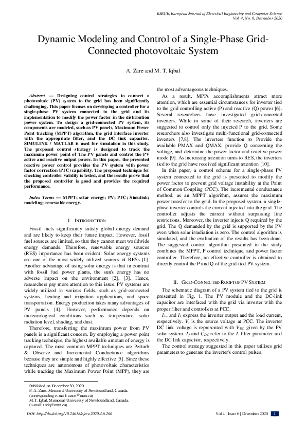 Pdf Dynamic Modeling And Control Of A Single Phase Grid Connected
