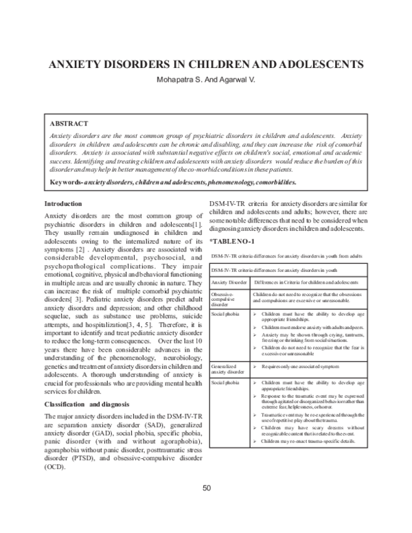 (PDF) Anxiety disorders in children and adolescents (PDF) Anxiety disorders in children and adolescents