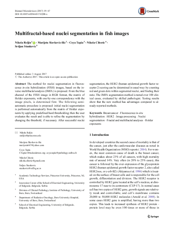 (PDF) Multifractal-based nuclei segmentation in fish images