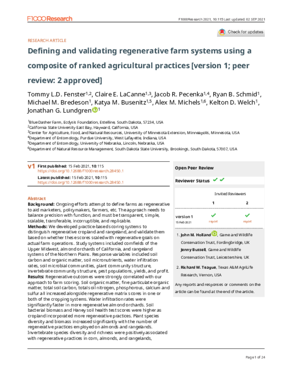 (PDF) Defining and validating regenerative farm systems using a composite of ranked agricultural ...