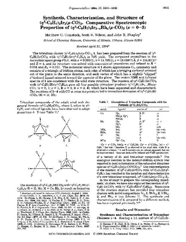 (PDF) Synthesis, Characterization, and Structure of (.eta.5-C9H7)3Ir3 ...