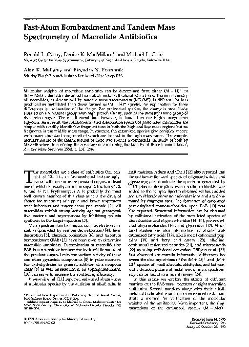(PDF) Fast-atom bombardment and tandem mass spectrometry of macrolide ...