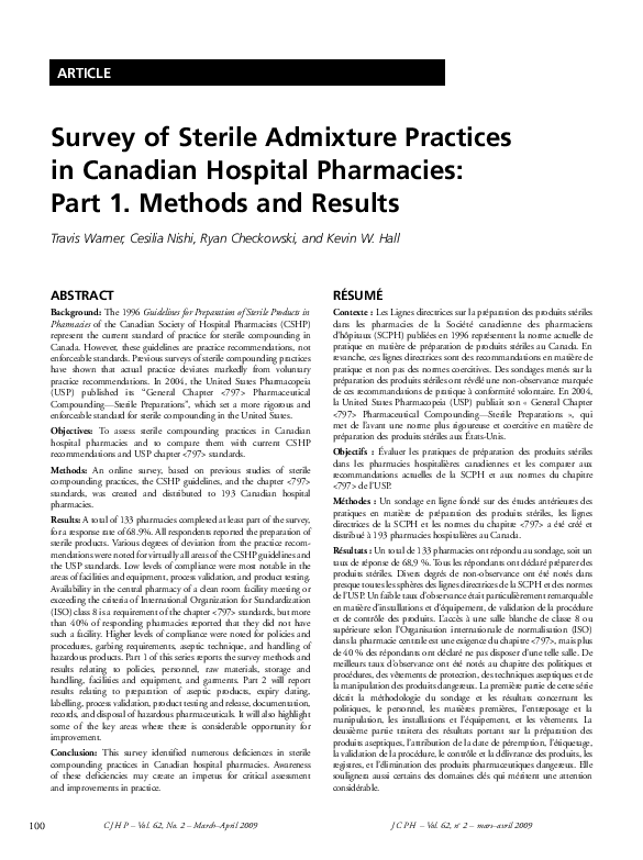 (PDF) Survey of Sterile Admixture Practices in Canadian Hospital ...