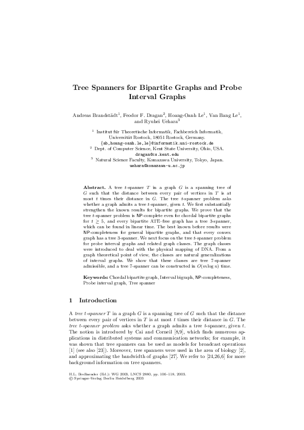 (PDF) Tree Spanners for Bipartite Graphs and Probe Interval Graphs | F. Dragan - Academia.edu