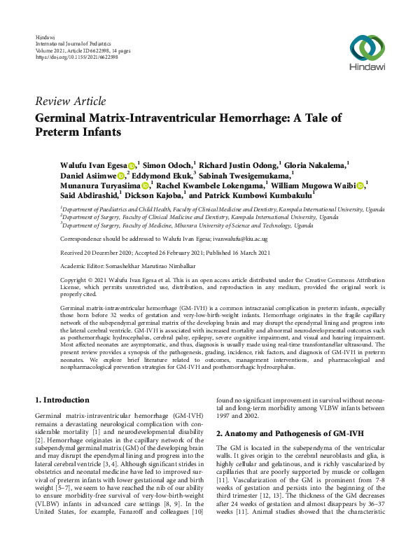 (PDF) Germinal Matrix-Intraventricular Hemorrhage: A Tale of Preterm ...