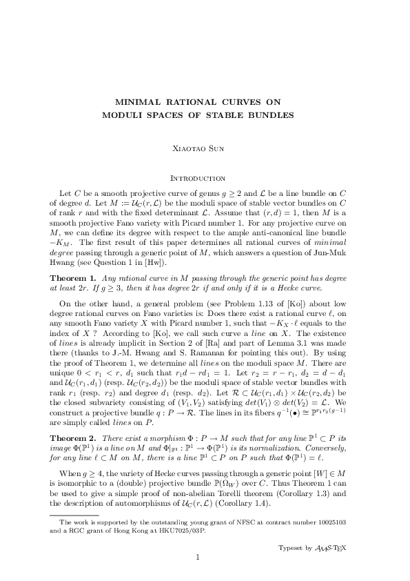 Pdf Minimal Curves On Moduli Spaces Of Bundles