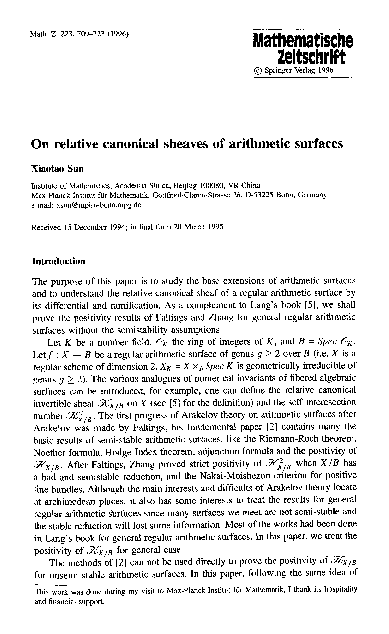 (PDF) On relative canonical sheaves of arithmetic surfaces