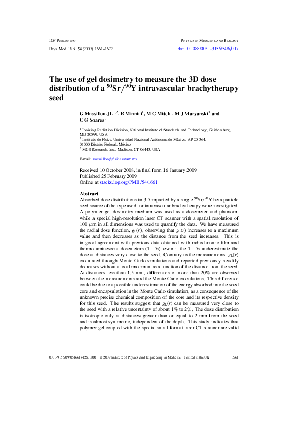 (PDF) The use of gel dosimetry to measure the 3D dose distribution of a ...