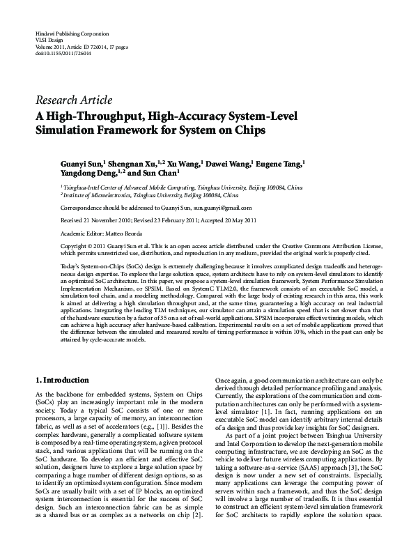 Pdf A High Throughput High Accuracy System Level Simulation Framework For System On Chips