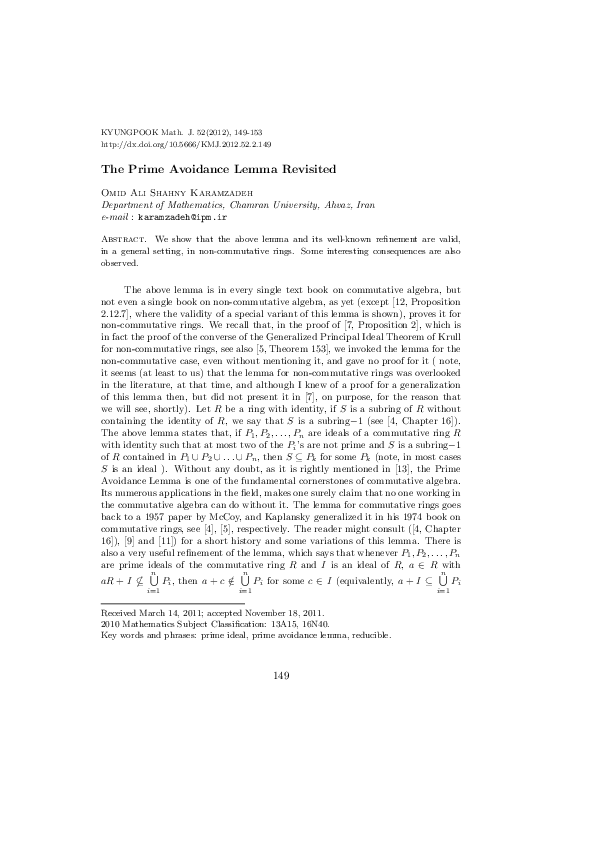 (PDF) The prime avoidance lemma revisited