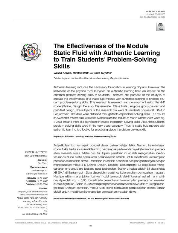 (PDF) The Effectiveness of the Module Static Fluid with Authentic Learning to Train Students ...