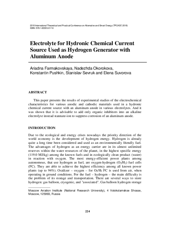 (PDF) Electrolyte for Hydronic Chemical Current Source Used as Hydrogen ...