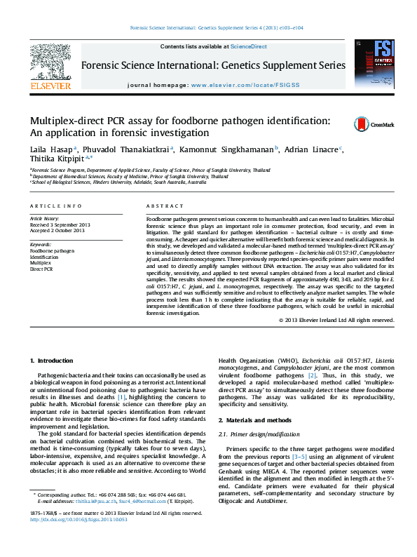 (PDF) Multiplex-direct PCR assay for foodborne pathogen identification ...