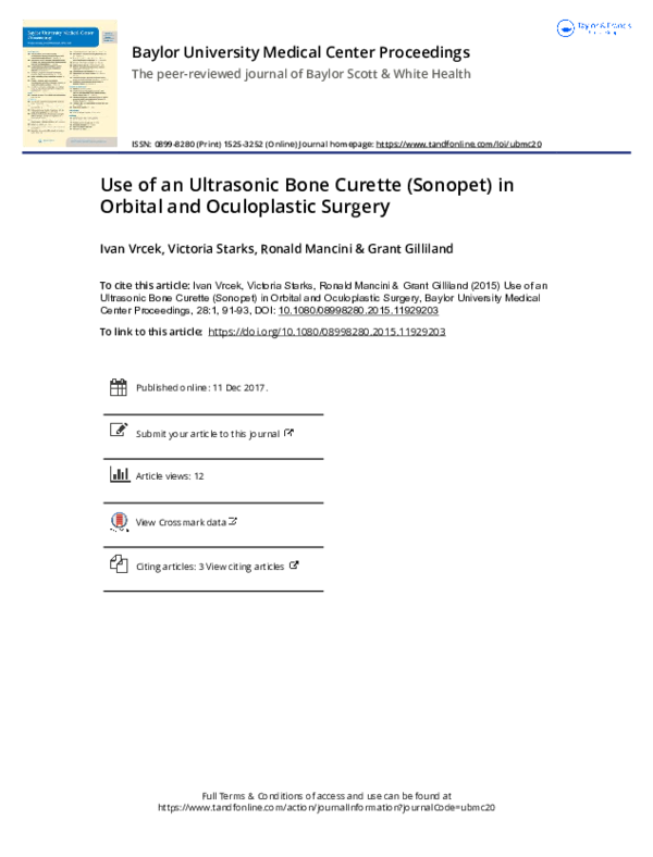 (PDF) Use of an ultrasonic bone curette (Sonopet) in orbital and ...