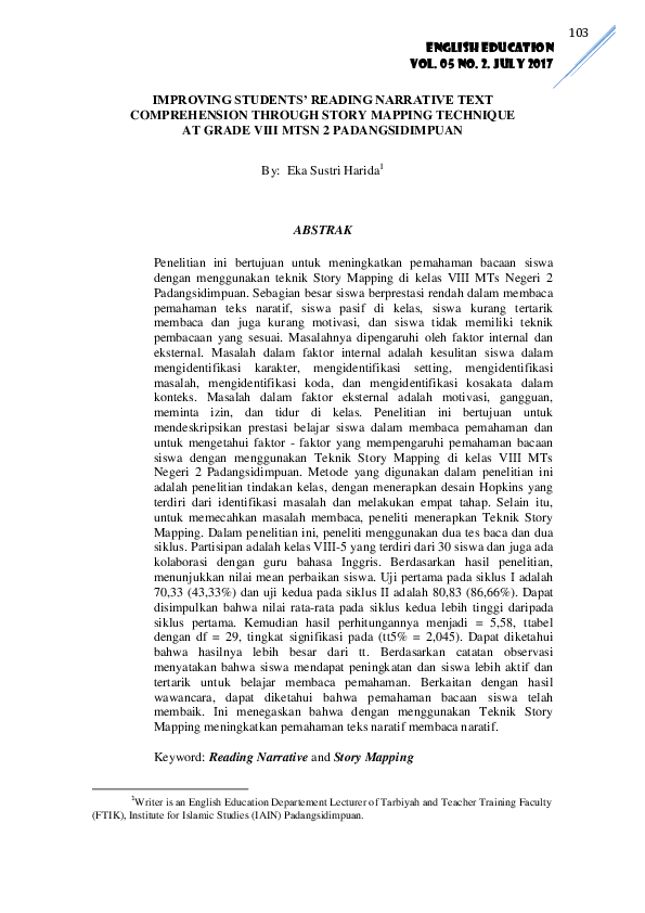 (PDF) Improving Students’ Reading Narrative Text Comprehension Through Story Mapping Technique ...