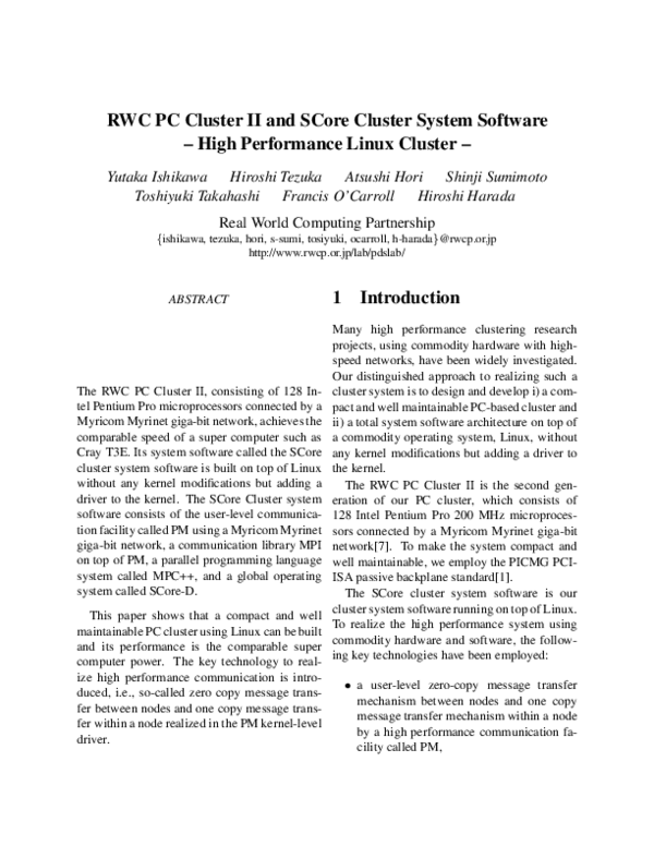 (PDF) Rwc pc cluster ii and score cluster system software high performance linux cluster