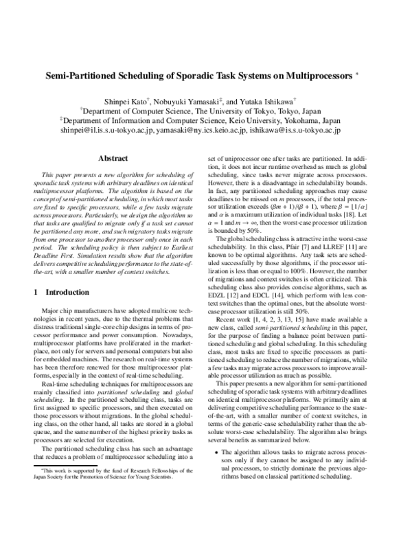 Pdf Semi Partitioned Scheduling Of Sporadic Task Systems On Multiprocessors