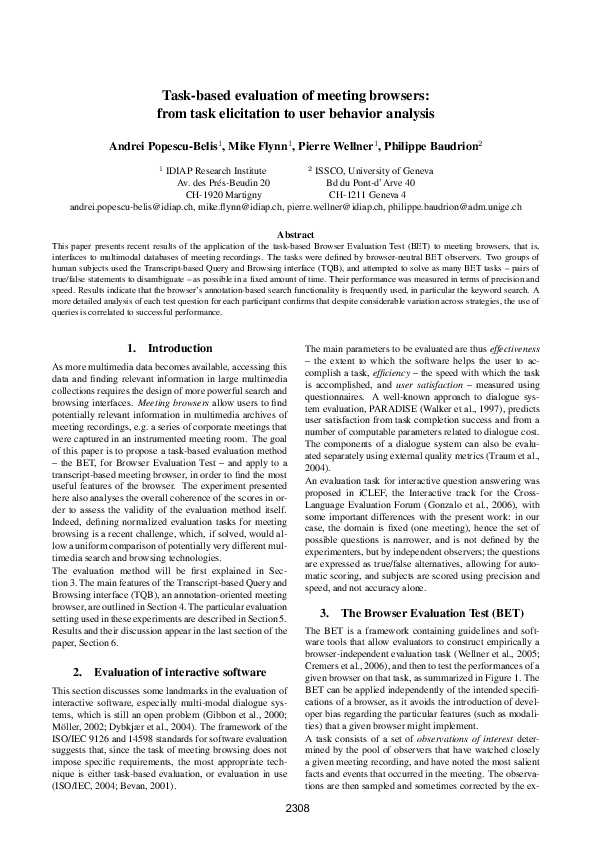 (PDF) Task-Based Evaluation of Meeting Browsers: From Task Elicitation ...