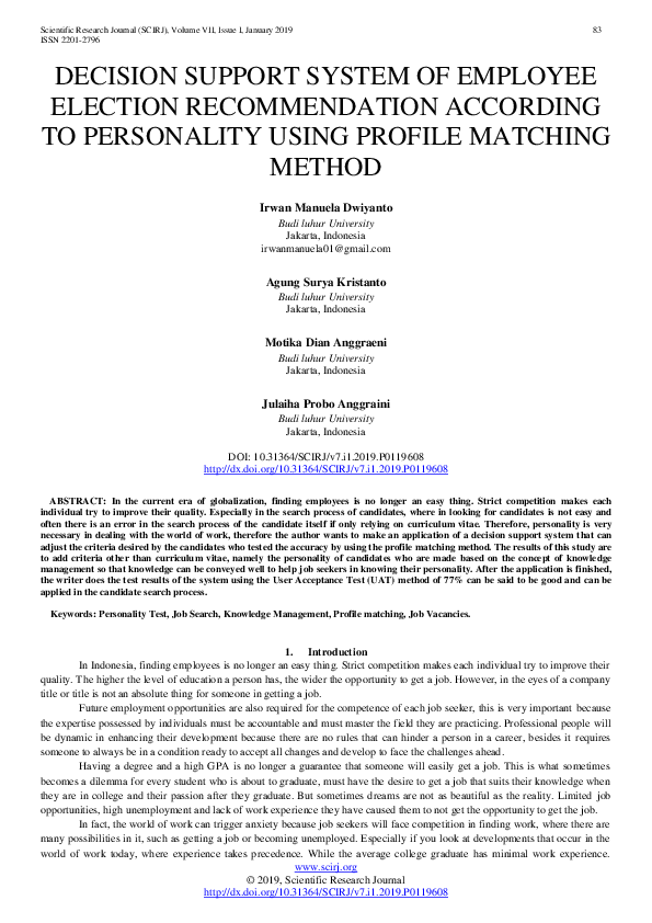(PDF) Decision Support System of Employee Election Recommendation According to Personality Using ...