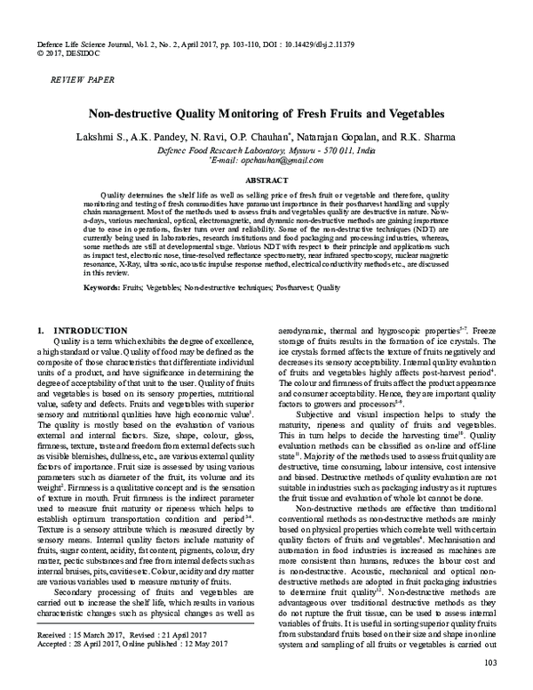 (PDF) Non-destructive Quality Monitoring of Fresh Fruits and Vegetables