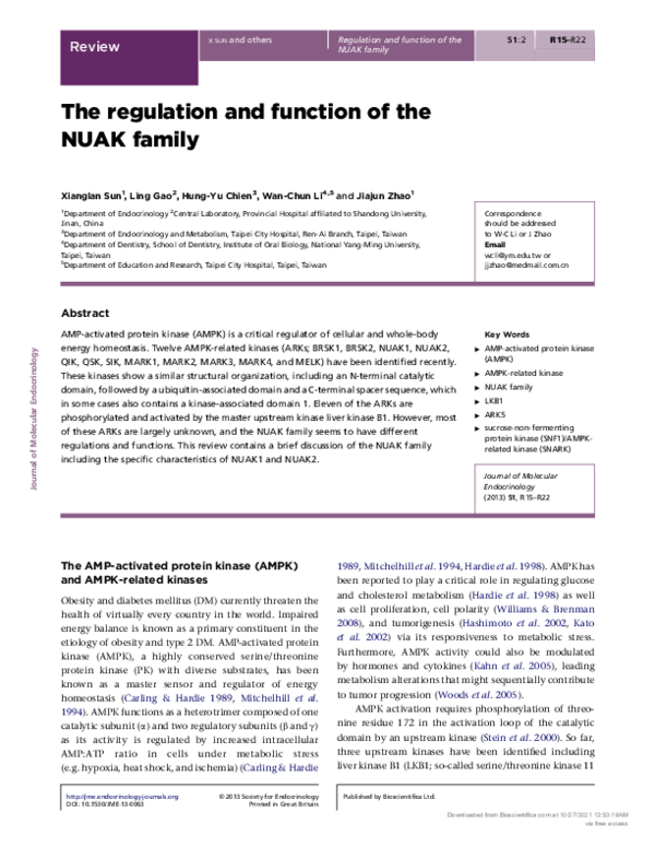 (PDF) The Regulation and Function of the NUAK Family