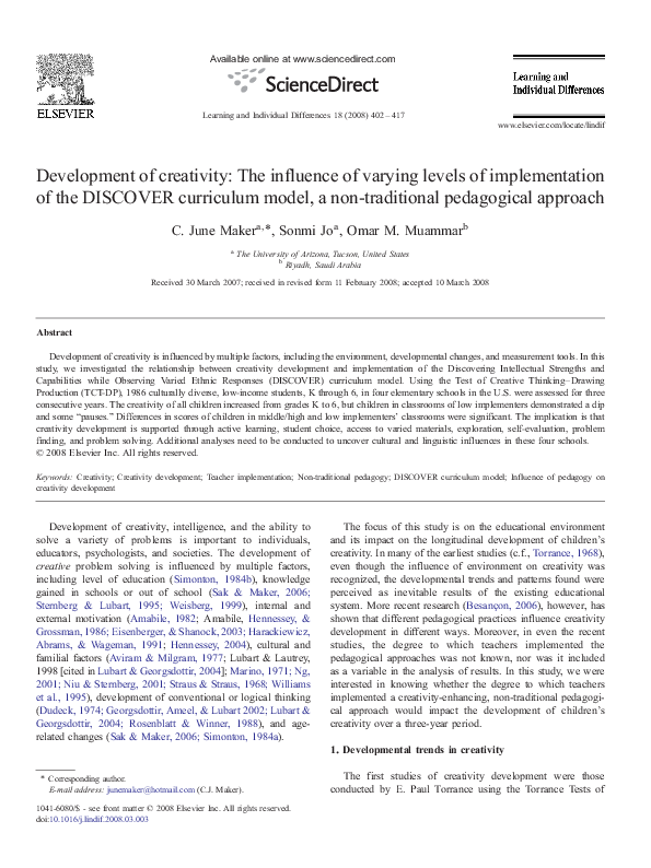 (PDF) Development of creativity: The influence of varying levels of ...