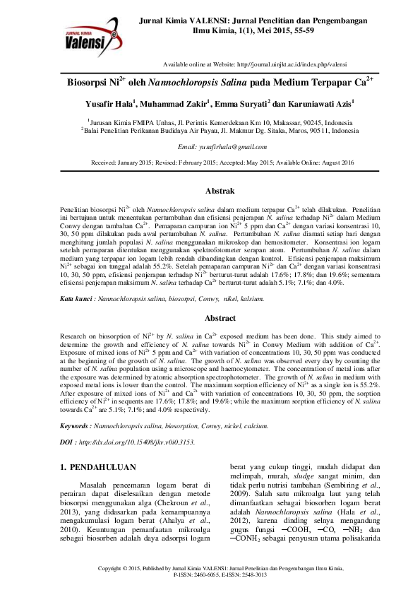 (PDF) Biosorpsi Ni2+ oleh Nannochloropsis Salina pada Medium Terpapar ...