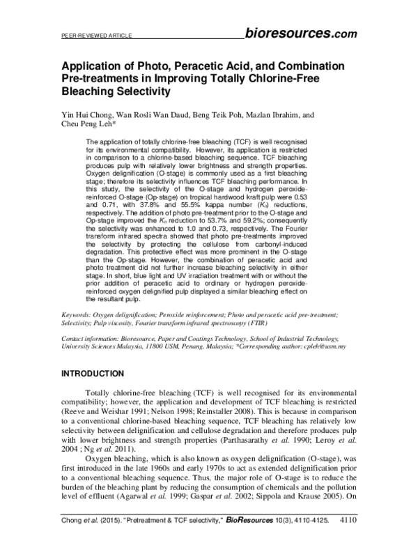 (PDF) Application of Photo, Peracetic Acid, and Combination Pre-treatments in Improving Totally ...