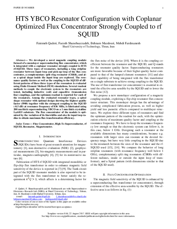 (PDF) HTS YBCO Resonator Configuration With a Coplanar Optimized Flux ...