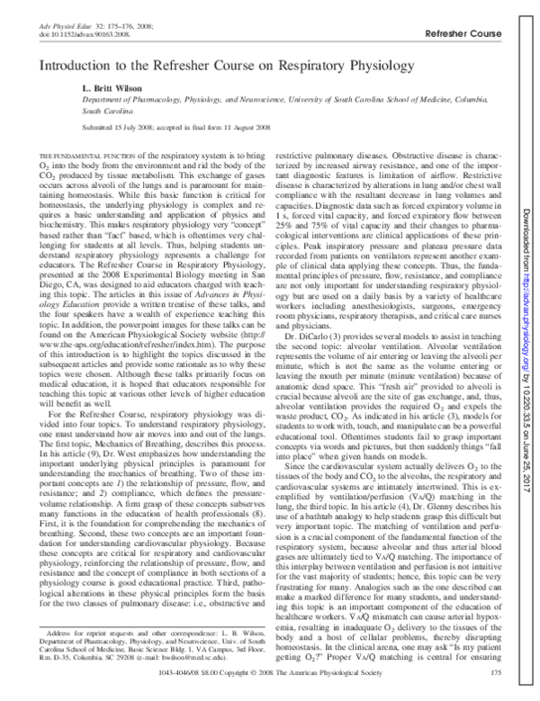 (PDF) Introduction to the Refresher Course on Respiratory Physiology