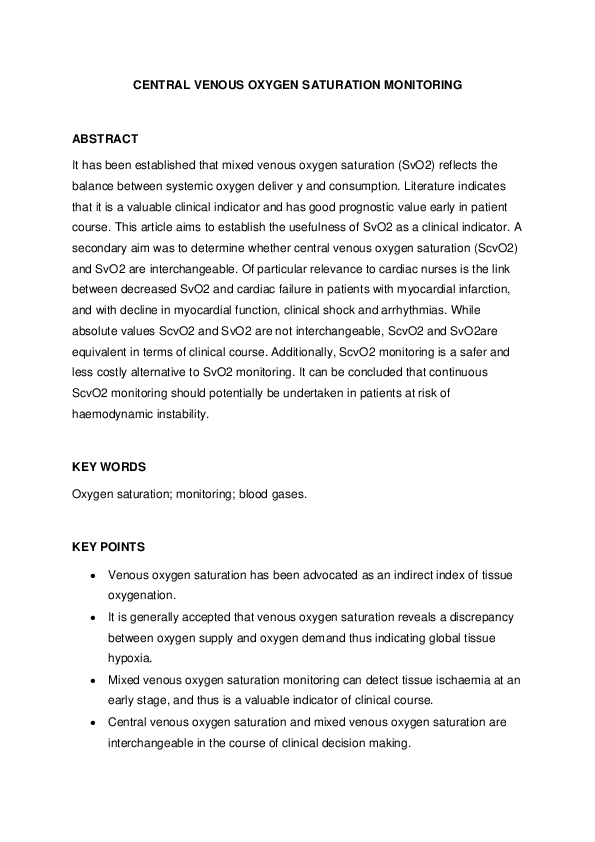 (PDF) Central venous oxygen saturation monitoring