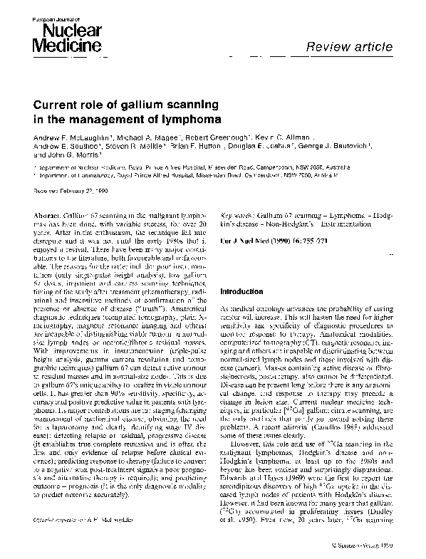 (PDF) Current role of gallium scanning in the management of lymphoma