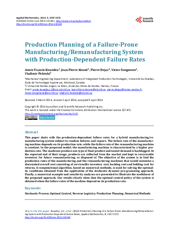 (PDF) Production Planning of a Failure-Prone Manufacturing ...