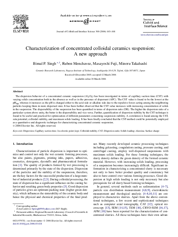 (PDF) Characterization of concentrated colloidal ceramics suspension: A ...