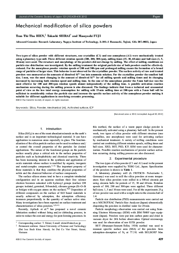 (PDF) Mechanical modification of silica powders