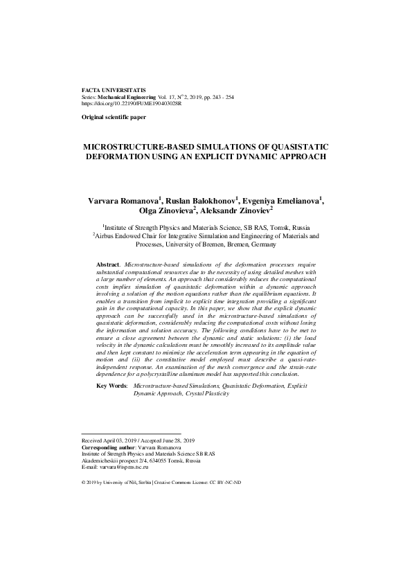 (PDF) Microstructure-Based Simulations of Quasistatic Deformation Using an Explicit Dynamic Approach