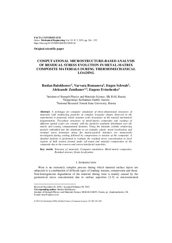 (PDF) Computational Microstructure-Based Analysis of Residual Stress Evolution in Metal-Matrix ...