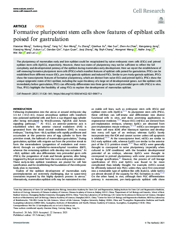 (PDF) Self-renewing Formative Pluripotent Stem Cells