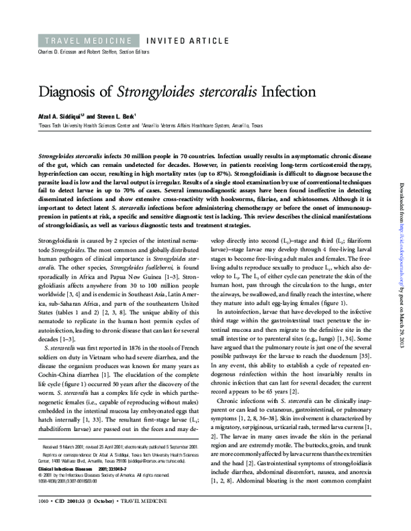 (PDF) Diagnosis of Strongyloides stercoralis Infection