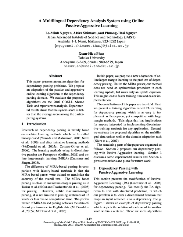 (PDF) A multilingual dependency analysis system using online passive-aggressive learning