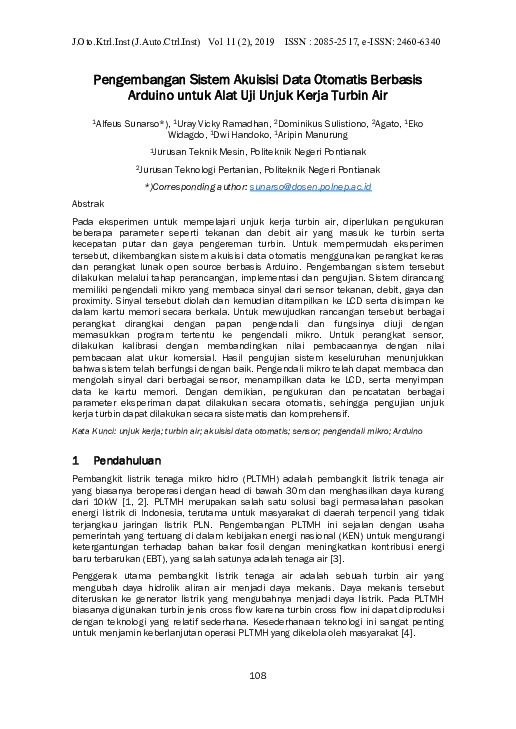 Pdf Pengembangan Sistem Akuisisi Data Otomatis Berbasis Arduino Untuk Alat Uji Unjuk Kerja