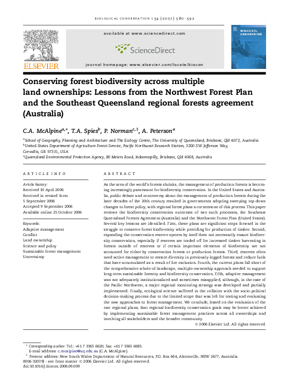 (PDF) Conserving forest biodiversity across multiple land ownerships ...