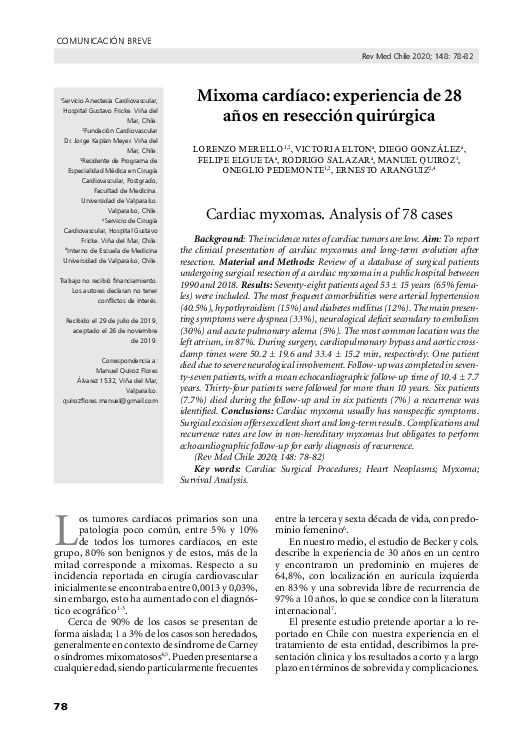 (PDF) Mixoma cardíaco: experiencia de 28 años en resección quirúrgica